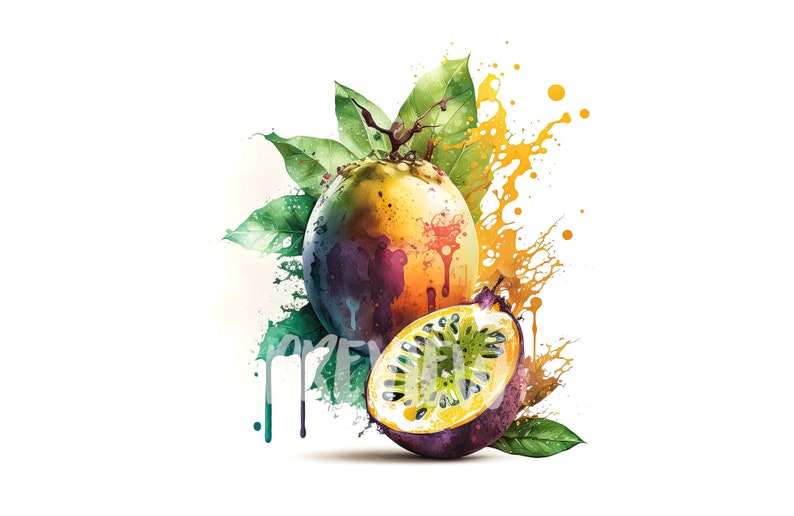 Watercolor Passion Fruit Clipart 8 High-resolution Jpgs for - Etsy