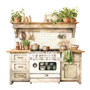 Watercolor Kitchen Clipart: 8 High-quality 300 DPI Pngs, Digital ...