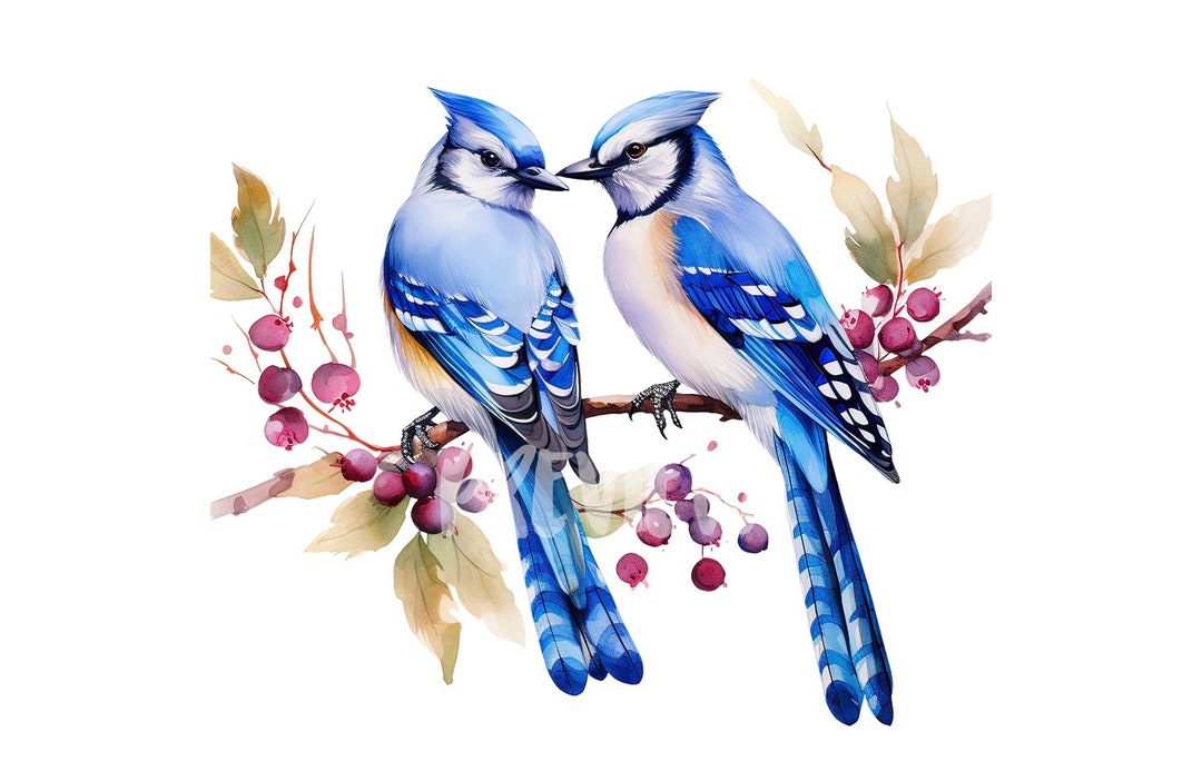 Blue Jay Bird Watercolor Clipart: 8 High-quality Pngs for Nature ...