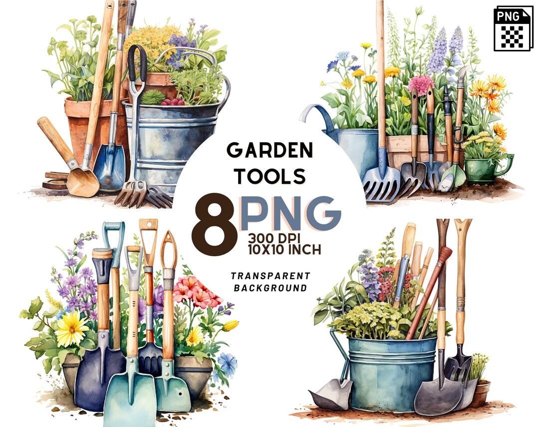 Watercolor Garden Tools Clipart Set: 8 High-quality 300 DPI Pngs ...