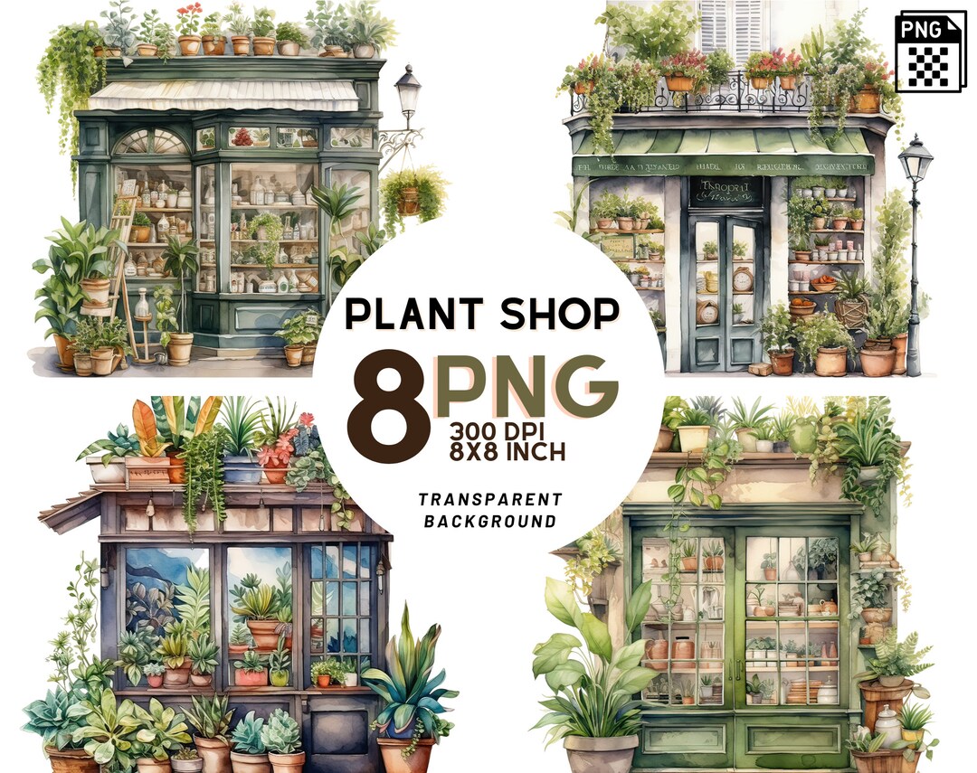 Watercolor House Plant Shop Clipart: 8 High-quality 300 DPI Pngs ...