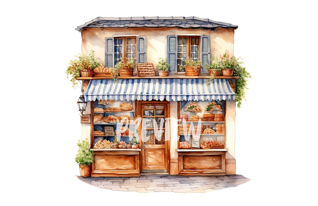 Watercolor Bakery Shop Clipart: 8 High-quality 300 DPI Pngs, Digital ...