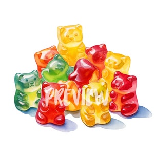 Watercolor Gummy Bears Clipart: 8 Quality Pngs, 300 DPI - Ideal for ...