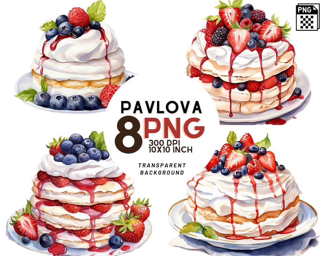 Watercolor Pavlova Cake Clipart 8 High-resolution Pngs for Scrapbooking ...