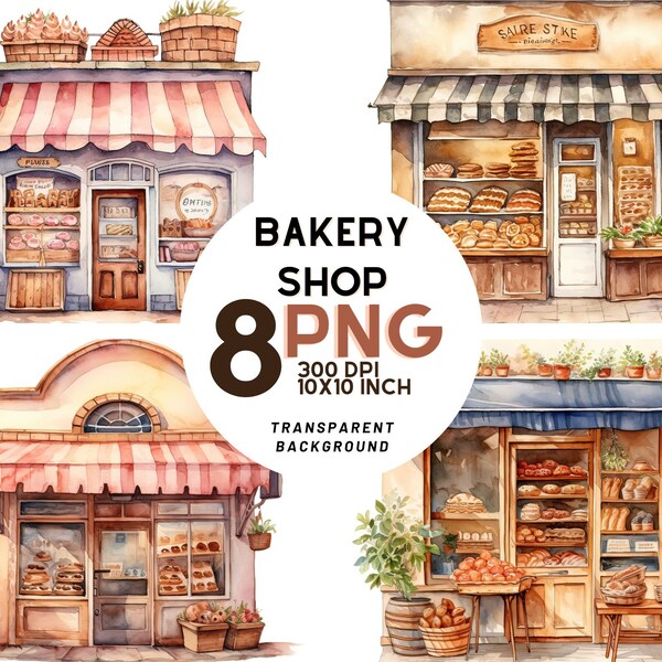Watercolor Bakery Clipart - Etsy