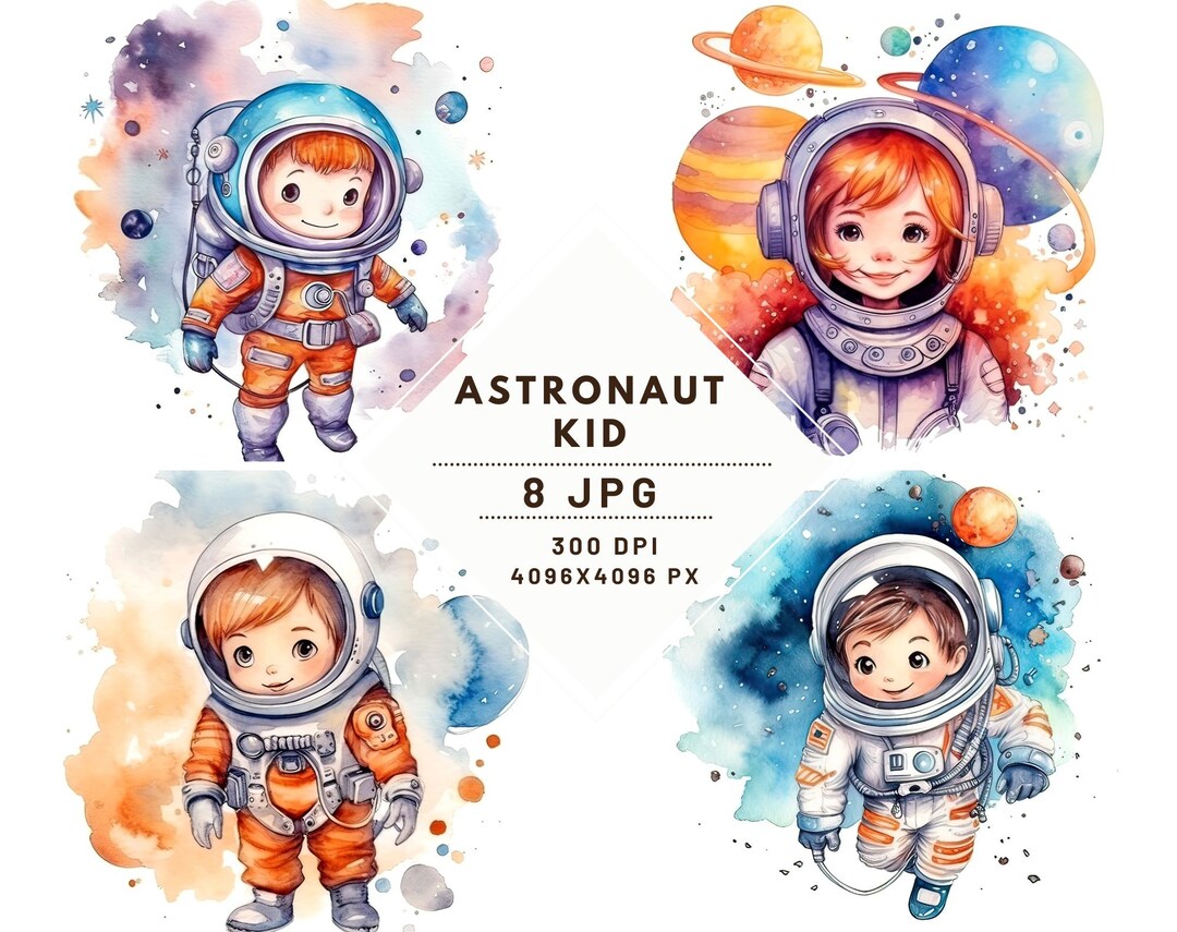 Watercolor Baby Astronaut Clipart - 8 High-resolution JPG for ...