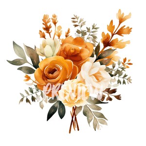Rust Flowers Bouquet Watercolor Clipart: 8 High-quality Pngs, Botanical ...