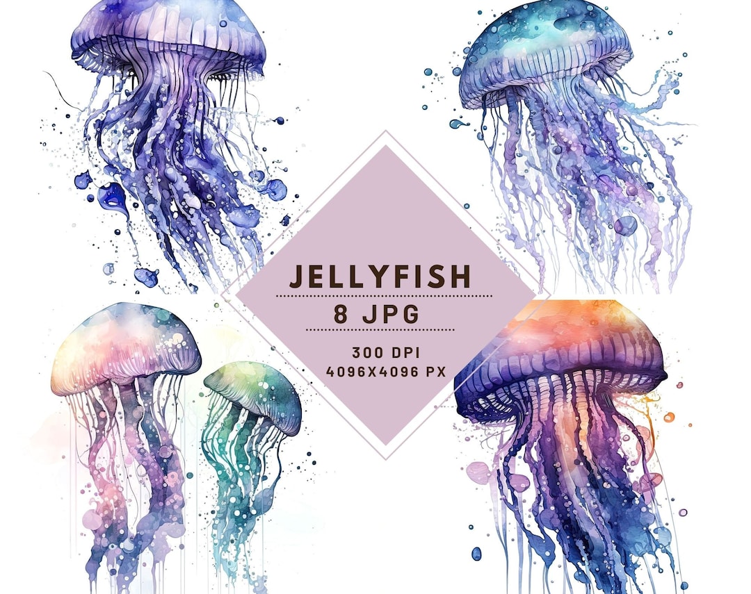 Watercolor Jellyfish Clipart Set 8 High-quality Jpgs for - Etsy