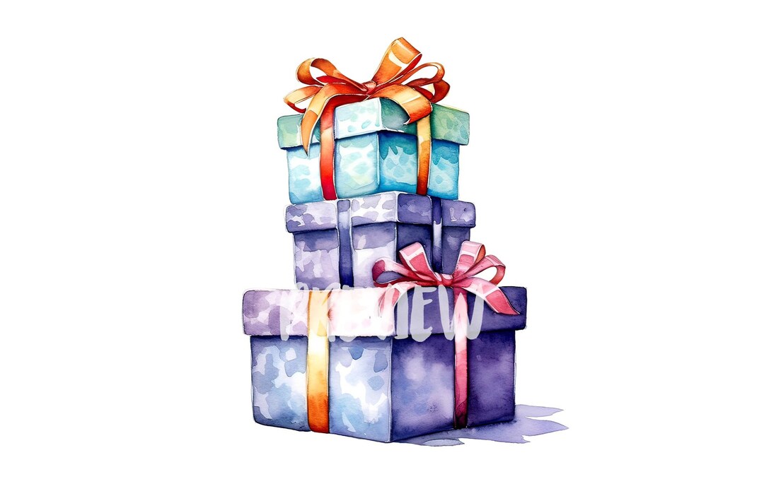 Watercolor Christmas Presents Clipart Set: 8 High-quality 300 DPI Pngs ...