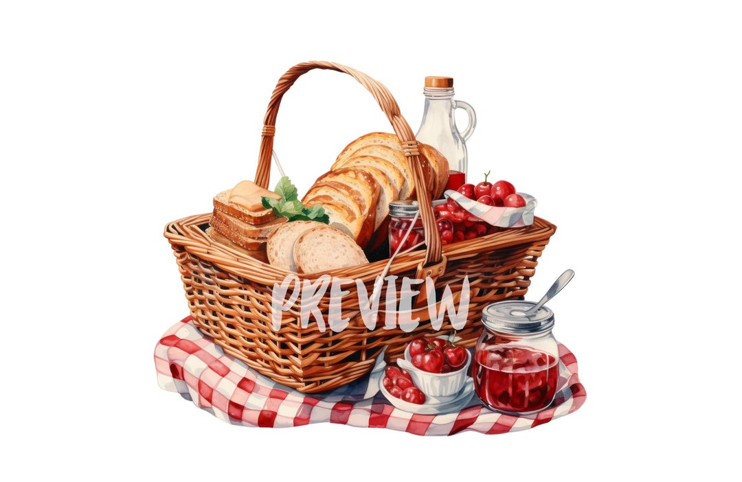 Watercolor Picnic Basket Clipart: 8 Quality Pngs, 300 DPI - Ideal for ...