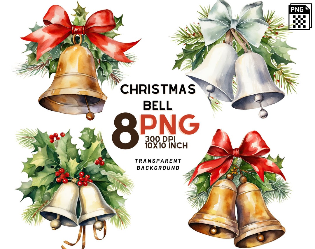 Watercolor Christmas Bells Clipart Set: 8 High-quality 300 DPI Pngs ...