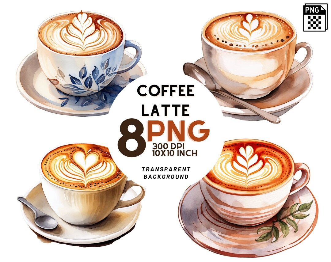 Watercolor Coffee Latte Art Clipart 8 High-resolution Pngs 300 DPI ...