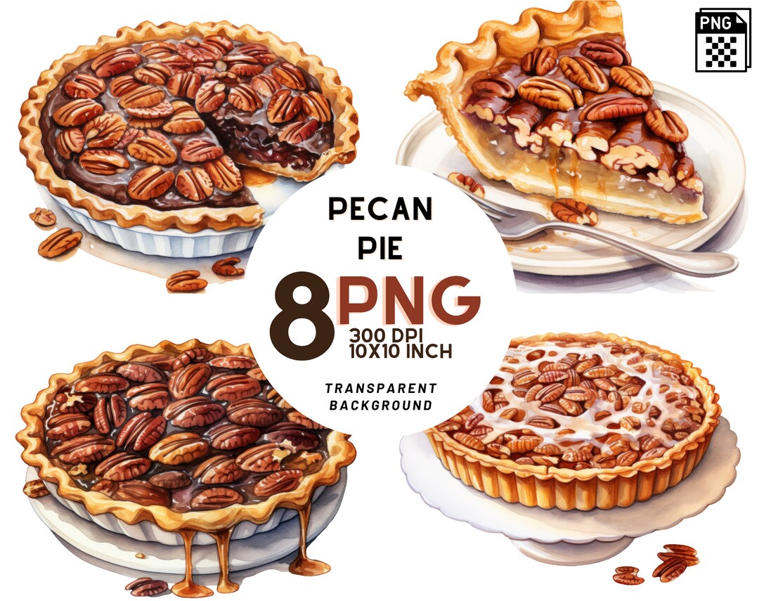 Watercolor Pecan Pie Clipart: 8 Quality Pngs, 300 DPI - Ideal for ...