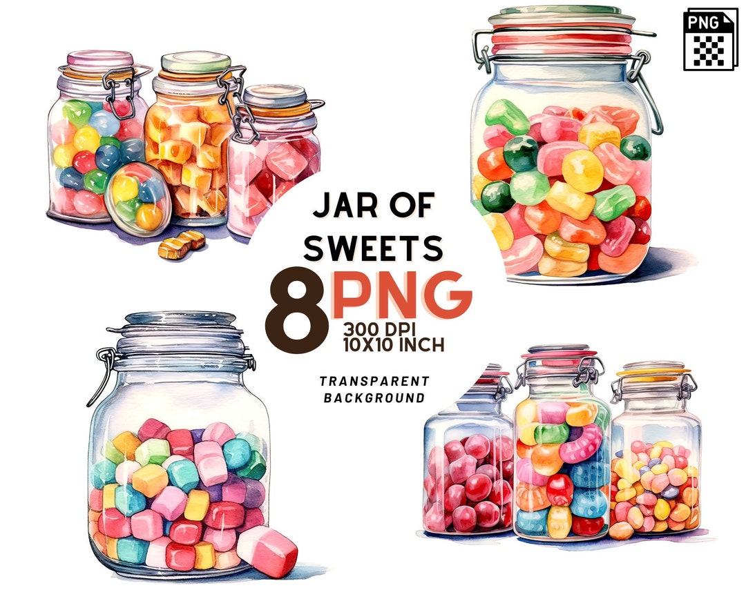 Watercolor Jar of Sweets Clipart - 8 High-resolution Pngs for ...