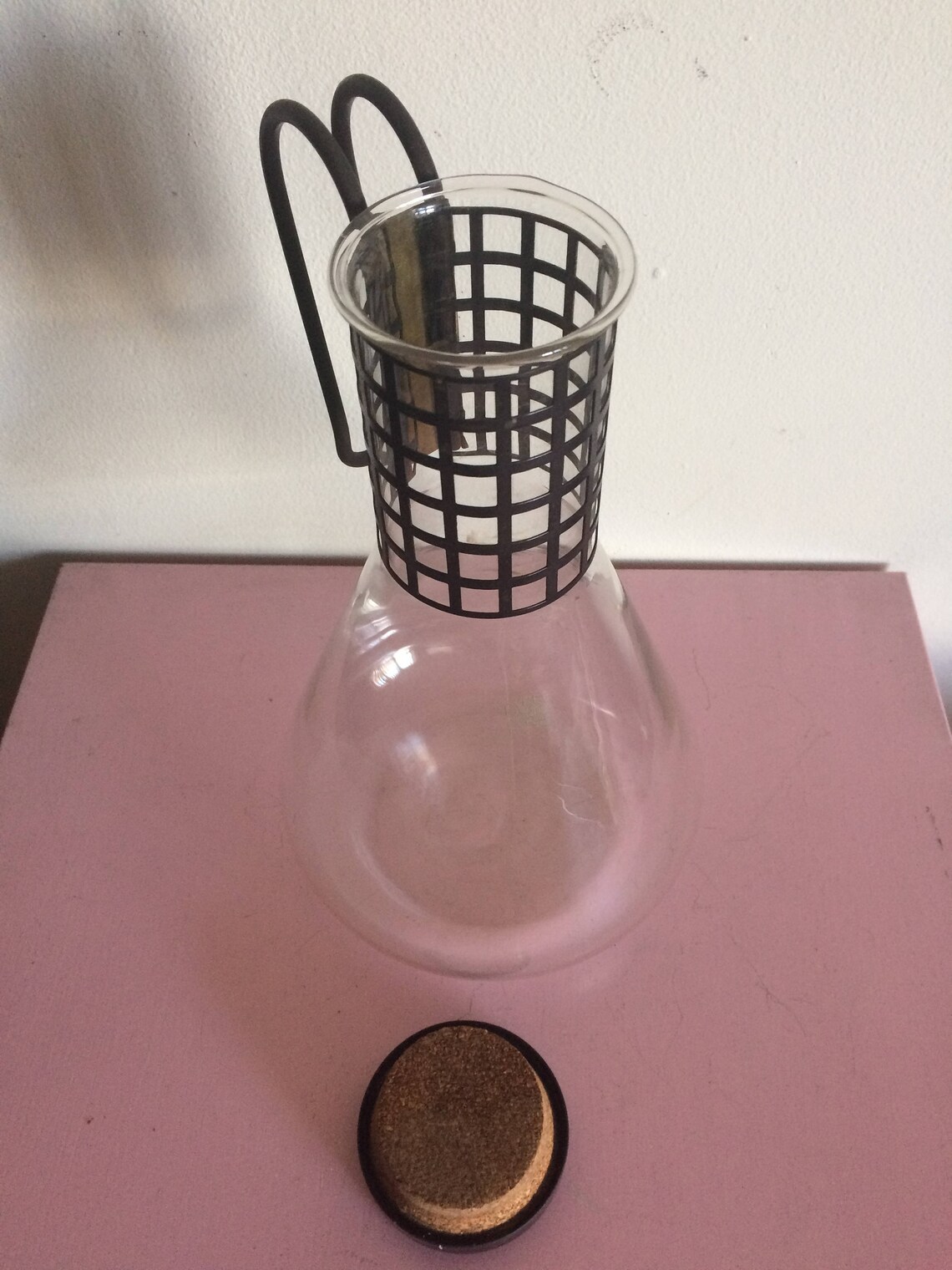 Mid Century Pyrex Carafe With Cork Stopper Mesh Collar and - Etsy