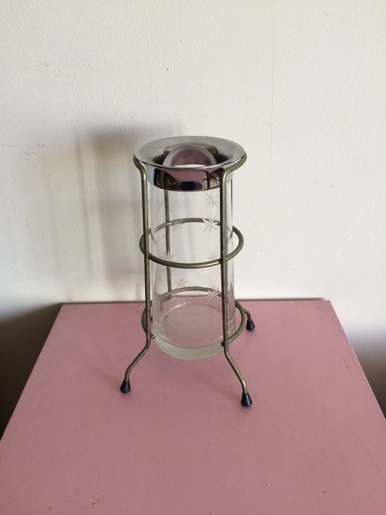 Mid Century Atomic Glass Shaker/decanter With Metal Lip and Caddy - Etsy