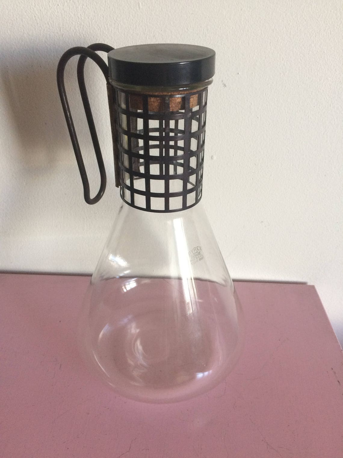 Mid Century Pyrex Carafe With Cork Stopper Mesh Collar and - Etsy