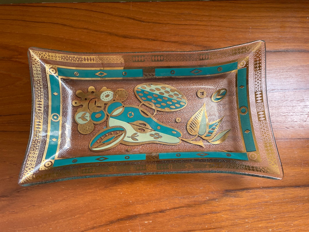 Mid Century Modern Georges Briard Gold and Turquoise Forbidden Fruit ...