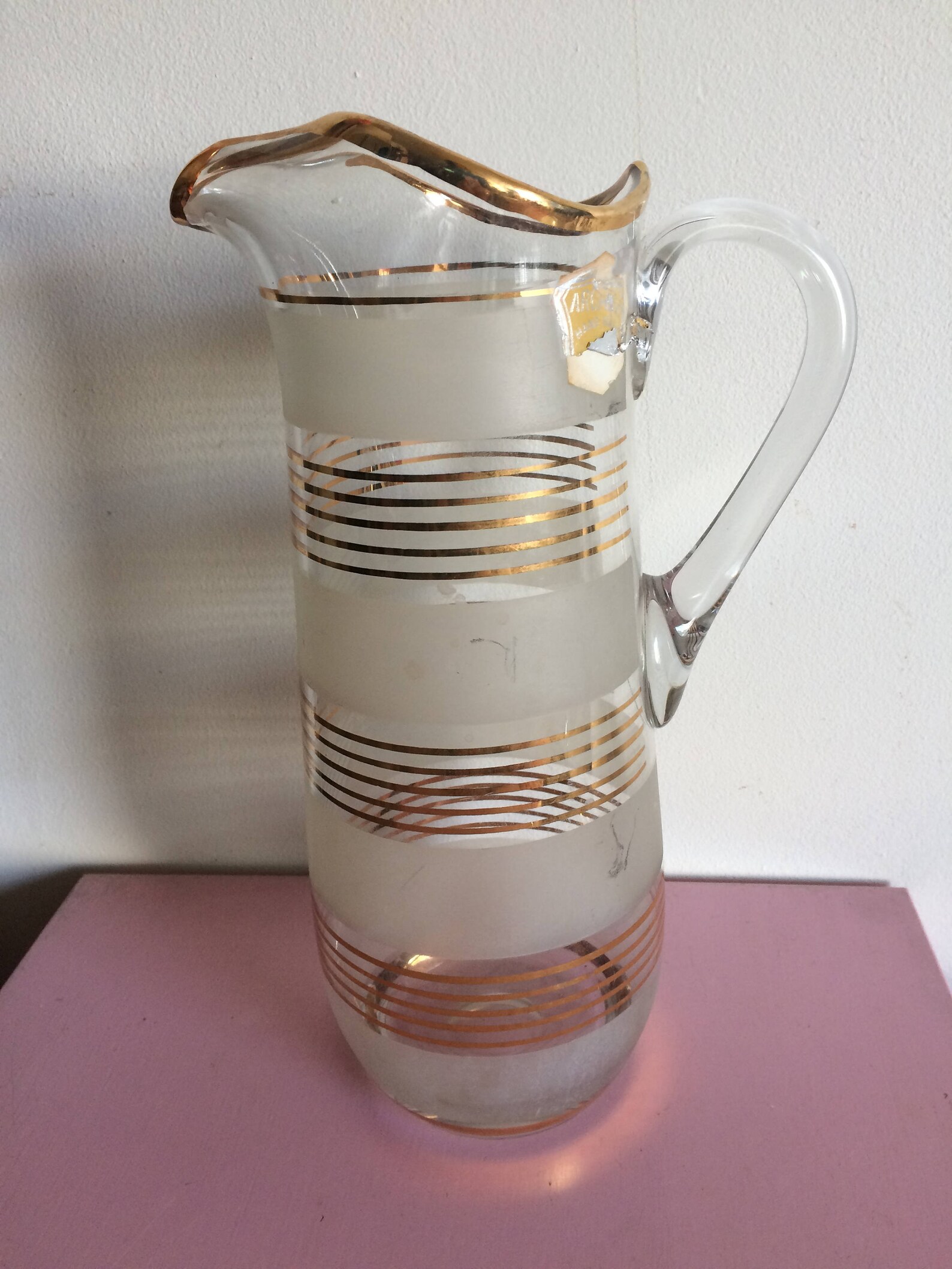 Large Glass Pitcher With Gold Bands and Gold Accents - Etsy