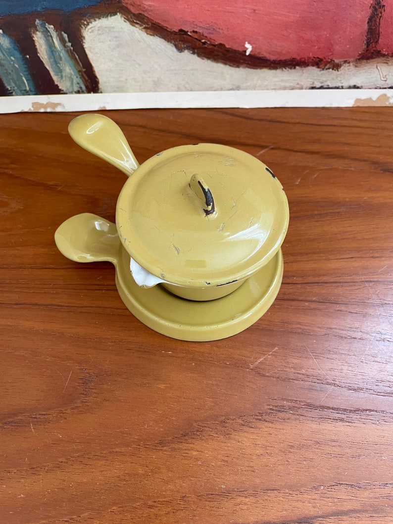 Vintage Mustard Yellow Descoware Cast Iron Butter Warmer With Lid and ...
