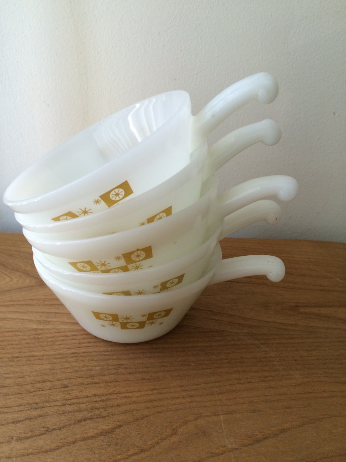 Set of 5 Atomic Milk Glass Individual Dishes With Gold - Etsy