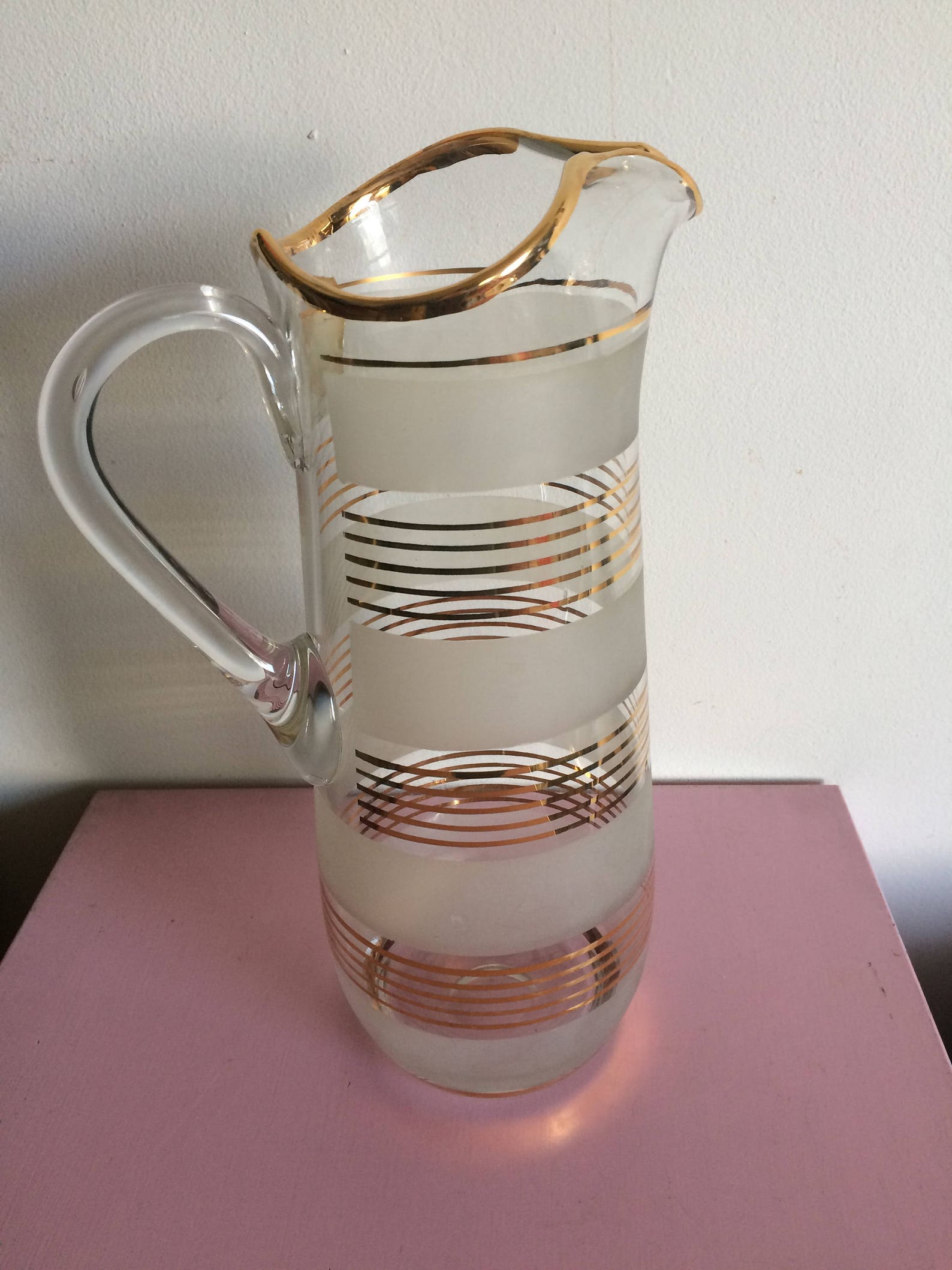 Large Glass Pitcher With Gold Bands and Gold Accents - Etsy