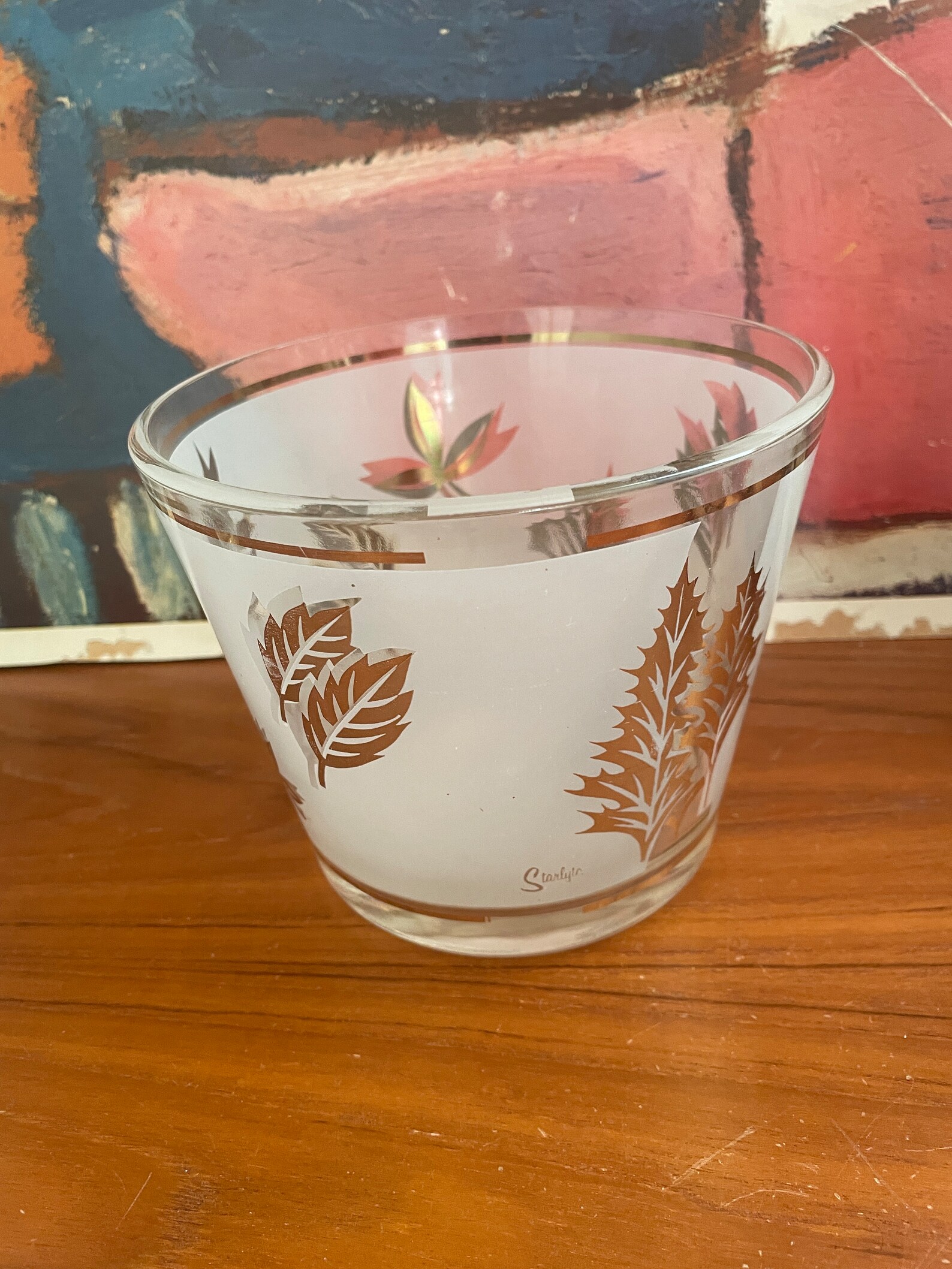 Vintage Starlyte Frosted Ice Bucket With Gold Leaves Pattern - Etsy