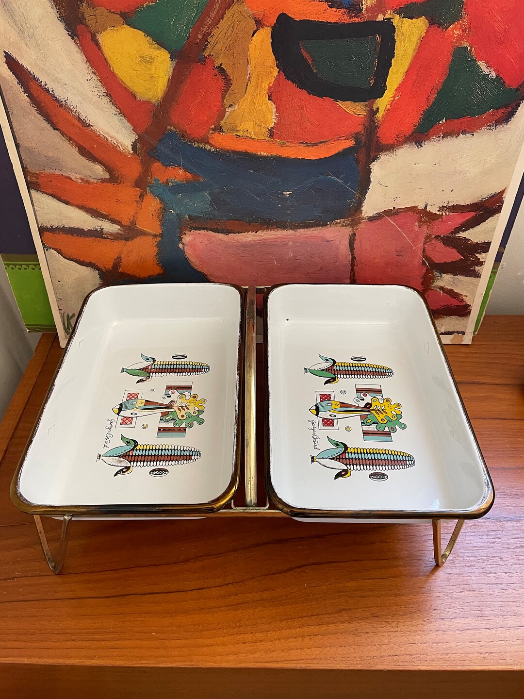 Mid Century Modern Georges Briard Indian Corn Enamel Chafing Dishes ...