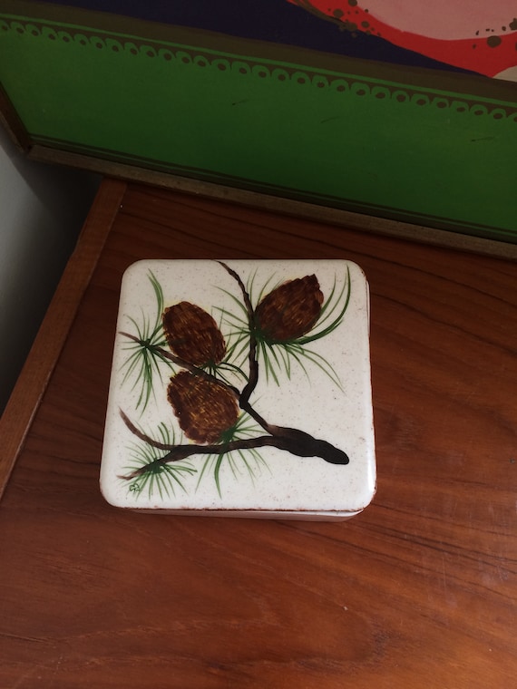 Vintage Speckled Pinecone Square Box With Lid - Etsy