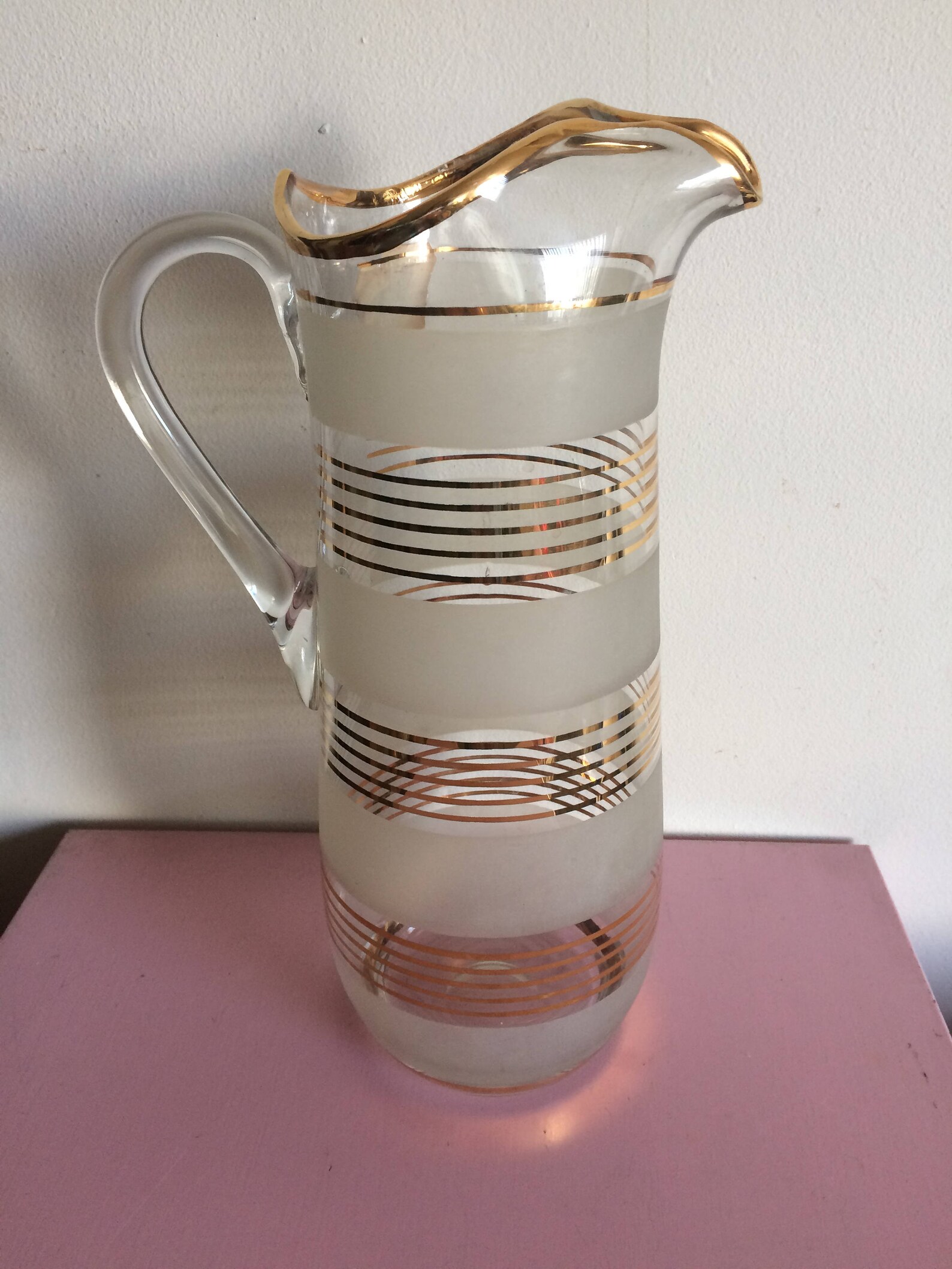 Large Glass Pitcher With Gold Bands and Gold Accents - Etsy