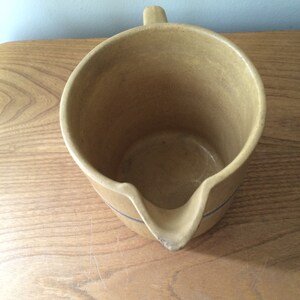 Vintage Rustic Brown Pitcher With Blue Stripe - Etsy