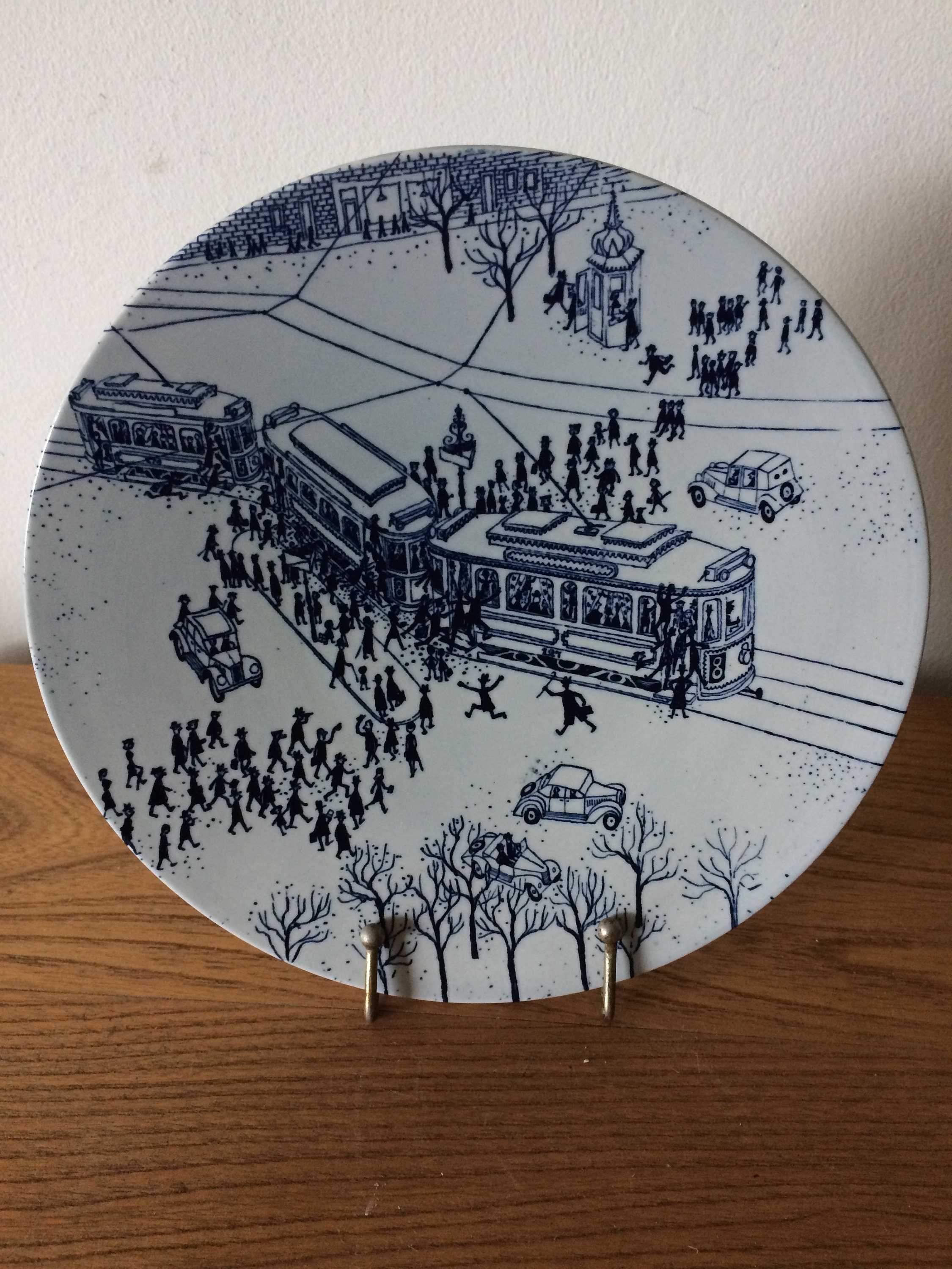 Vintage Nymolle Denmark Tram Scene in Dark Blue - Etsy