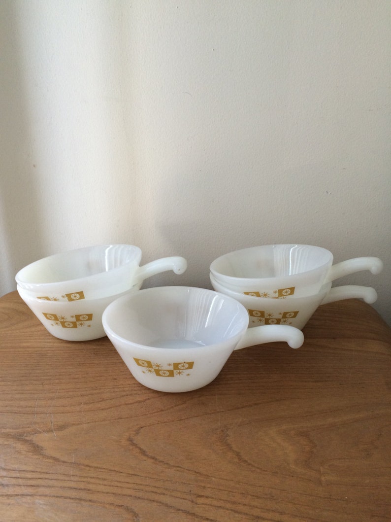 Set of 5 Atomic Milk Glass Individual Dishes With Gold - Etsy