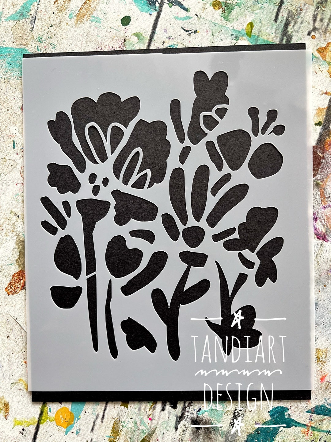 Tandiart Floral 3 Stencil- Art Stencil Mixed Media, Art Journal, Heart ...