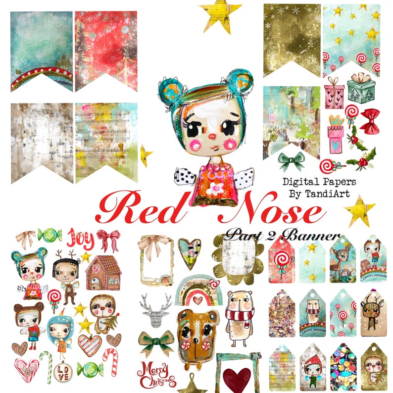 Red Nose Part 2 Banner A4 Digital Collage Sheets, Printables, for ...