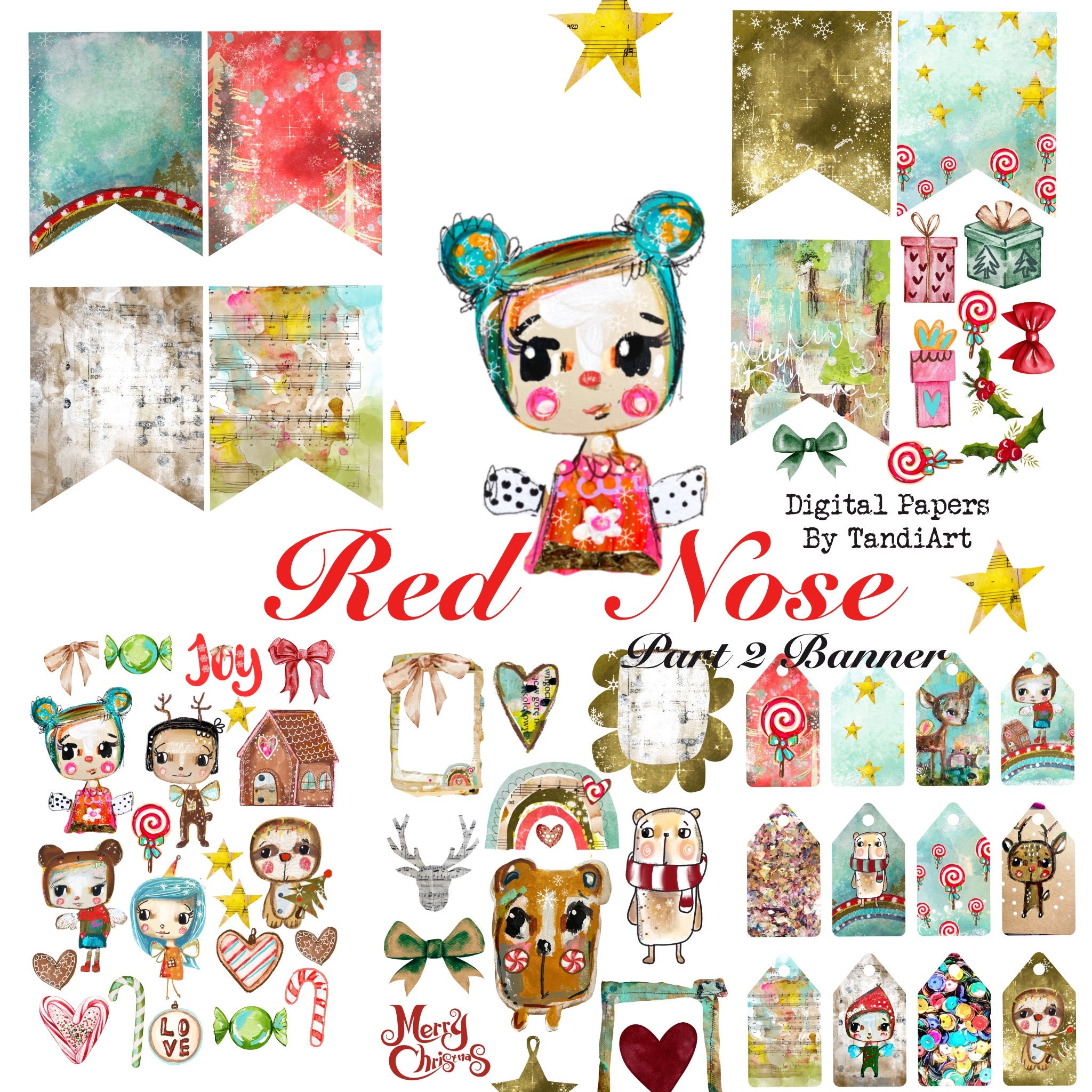 Red Nose Part 2 Banner A4 Digital Collage Sheets, Printables, for ...