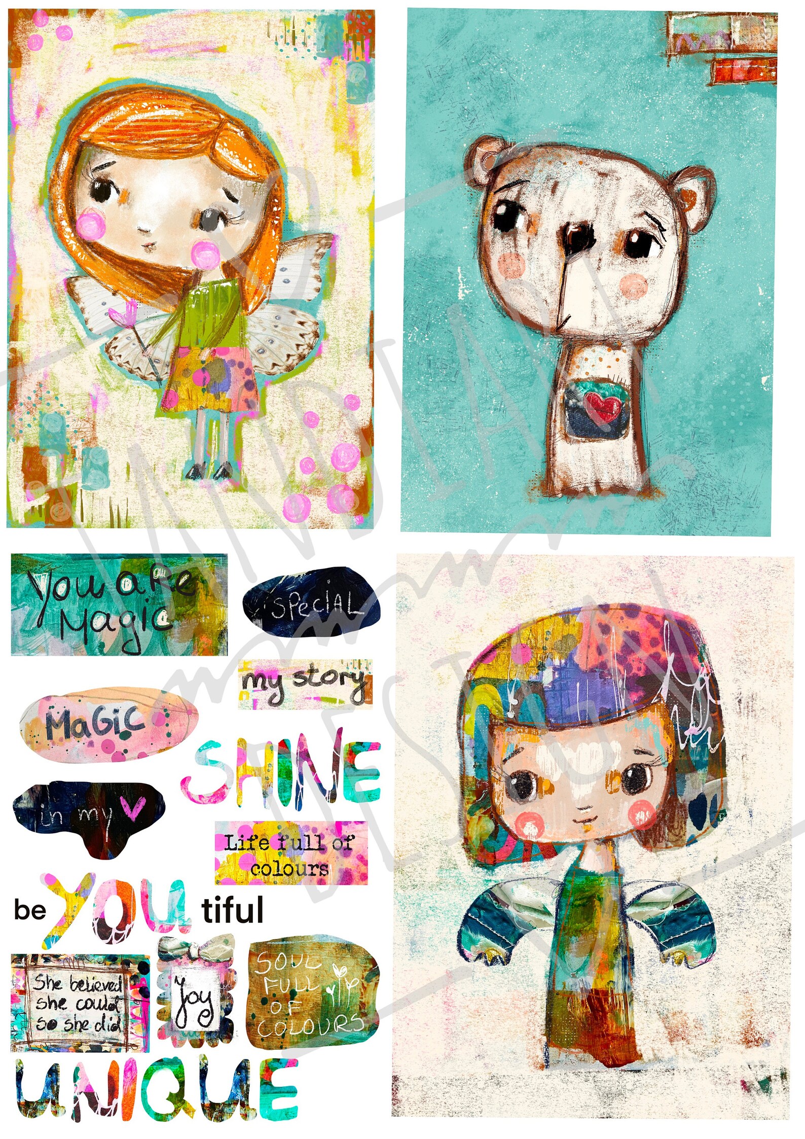 Whimsy Notes 1-digital Image for Papercraft, a Printable Image, Collage ...