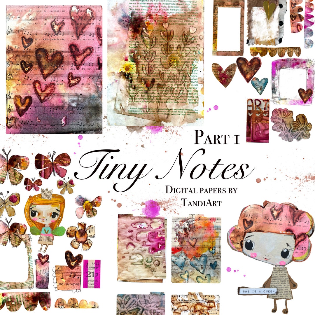 Tiny Notes Part 1 - A4 Digital Scrapbook Collage Sheets, Printables ...