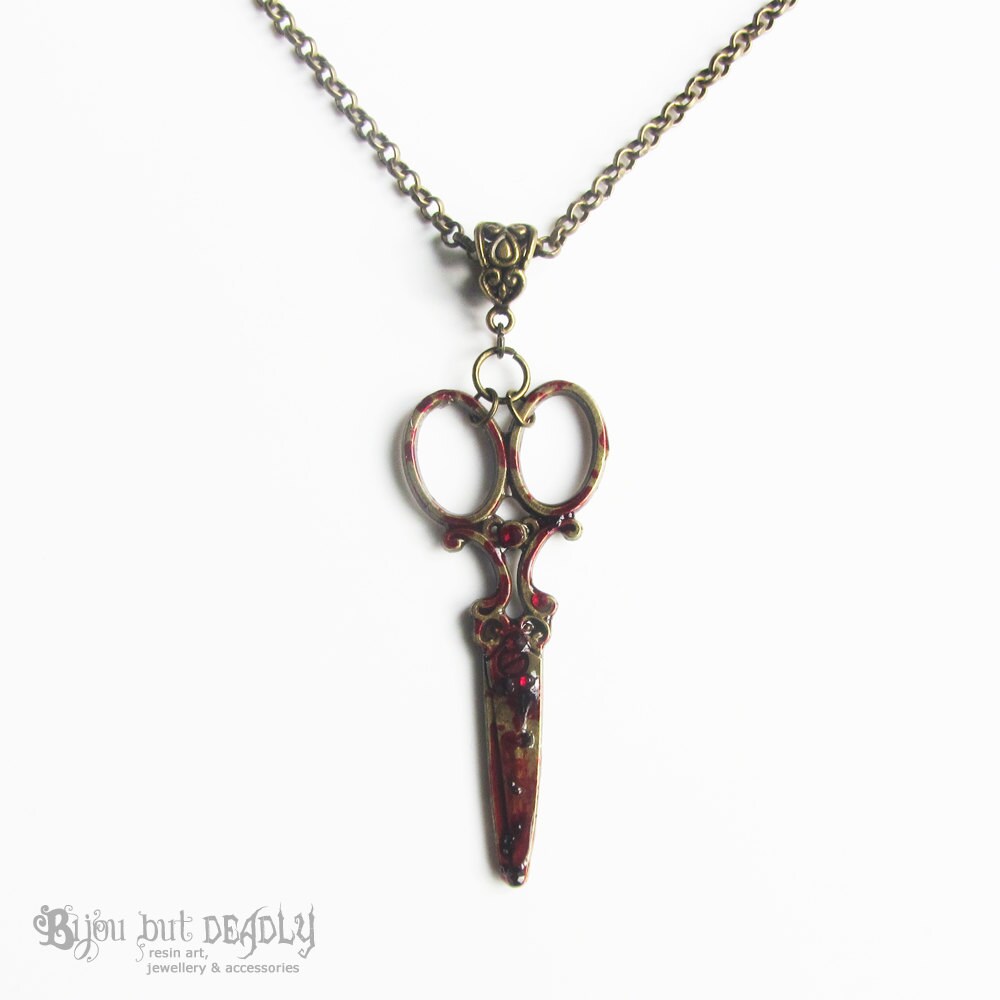 Halloween Bloody Scissors Necklace in Bronze ~~ Horror Themed Necklace ...