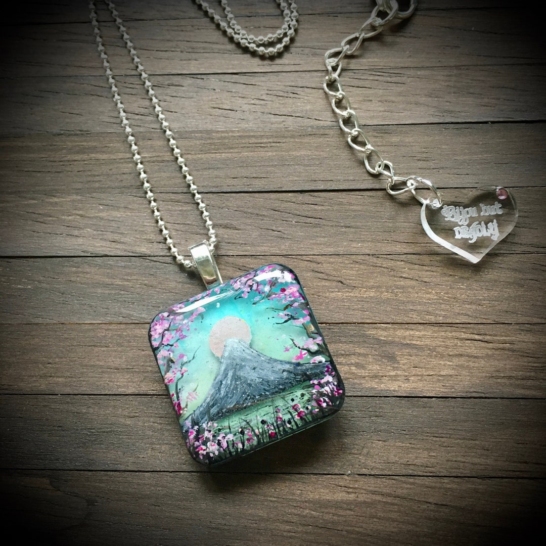 Mount Fuji Resin Pendant ~~ Hand Painted Scenery Jewellery for Nature ...