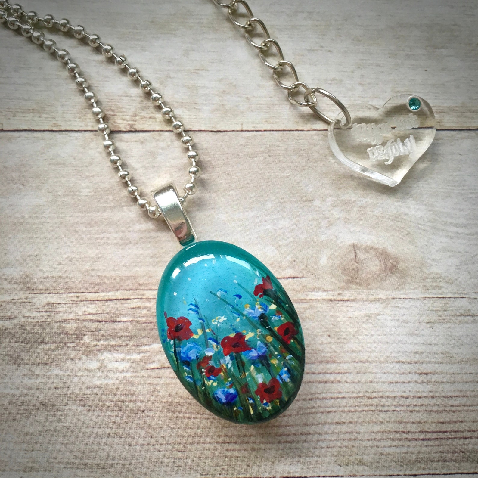 Poppy and Cornflower Meadow Hand Painted Resin Mini Pendant ~~ Original ...
