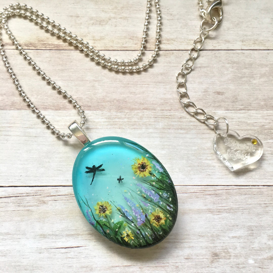 Summer Meadow With Sunflowers Hand Painted Resin Pendant ~~original ...