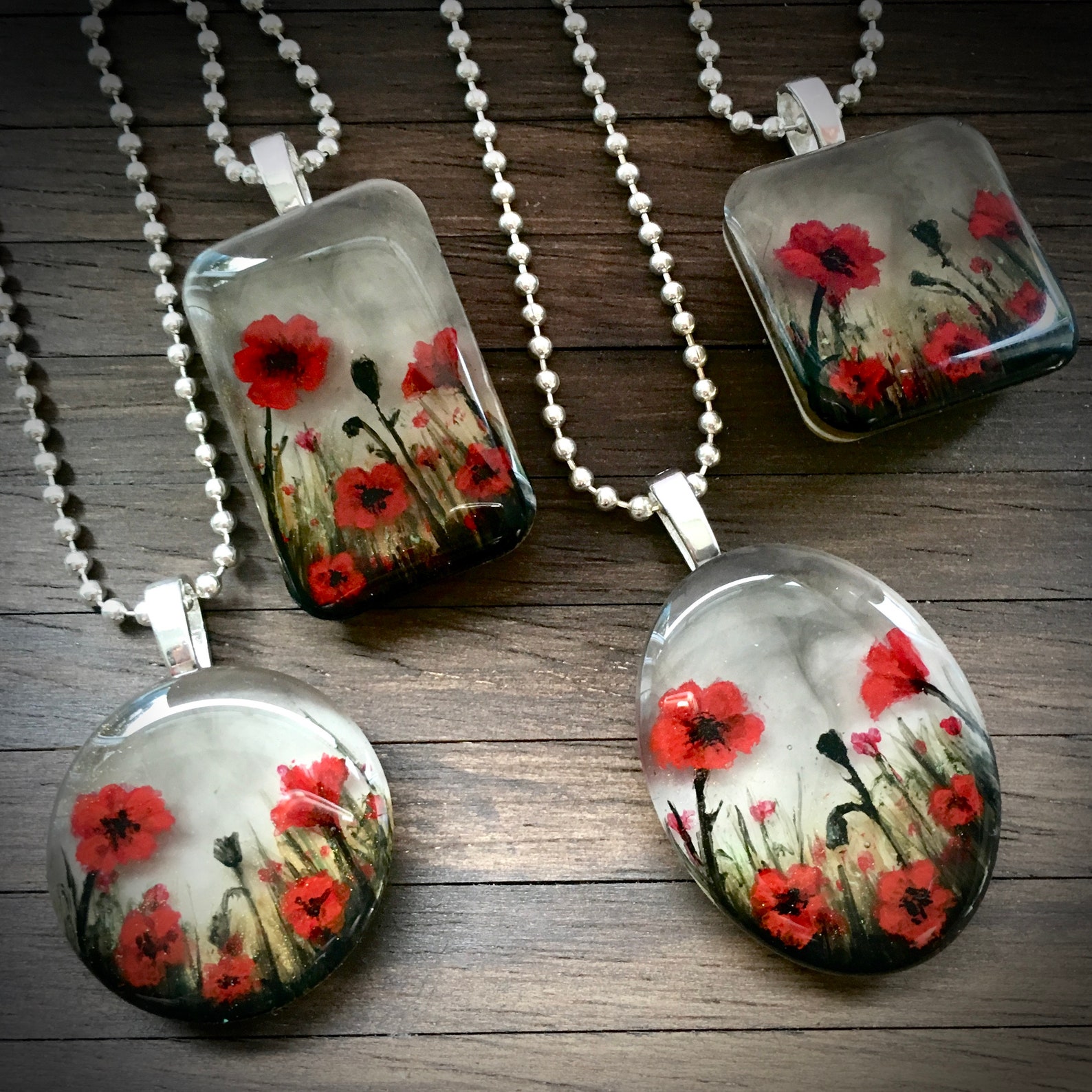 Poppy Field Hand Painted Resin Pendant ~~ Wearable Jewellery Featuring ...