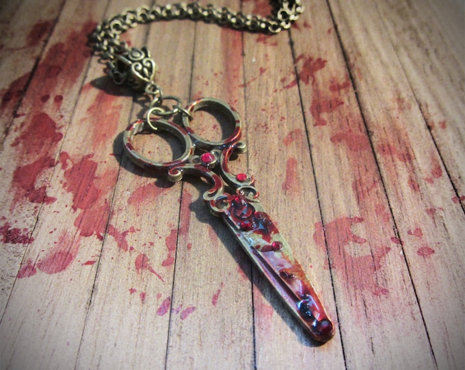 Halloween Bloody Scissors Necklace in Bronze Horror Themed Necklace ...