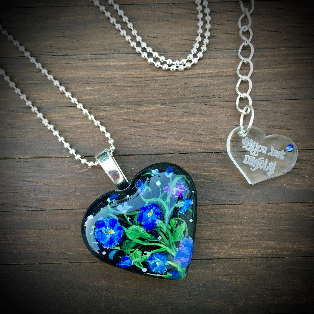 Morning Glory September Birth Flower Heart Pendant ~~ Hand Painted ...