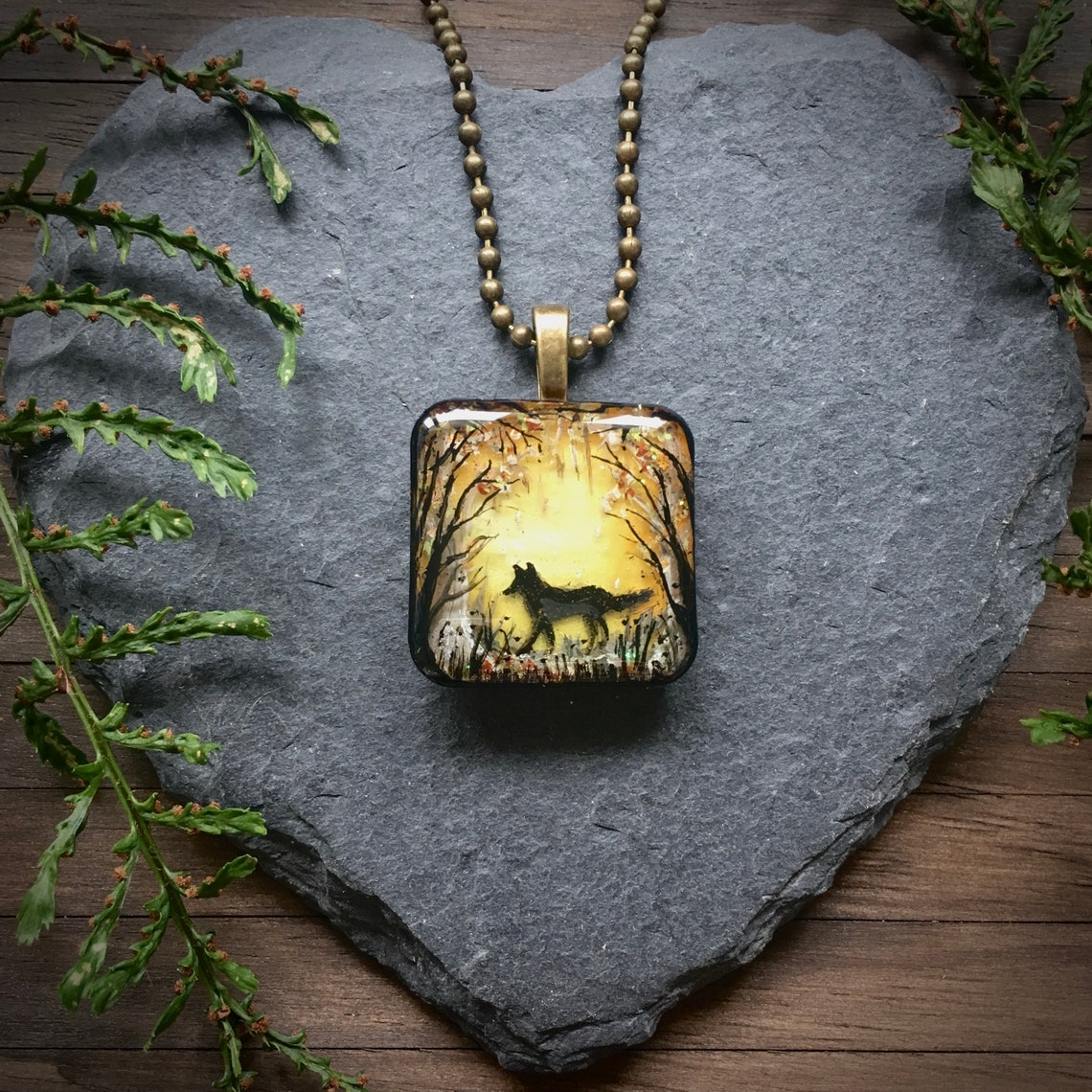 Fox in Autumn Dell Resin Pendant ~~ Unique Hand Painted Resin Jewellery ...