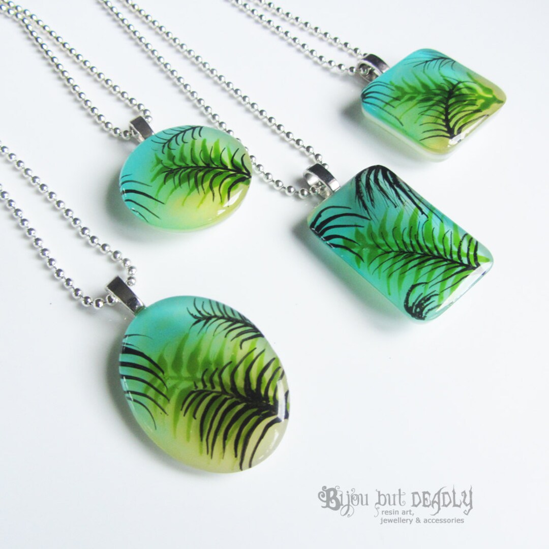 Tropical Palm Resin Art Pendant Green/yellow ~ Summertime Jewellery ...
