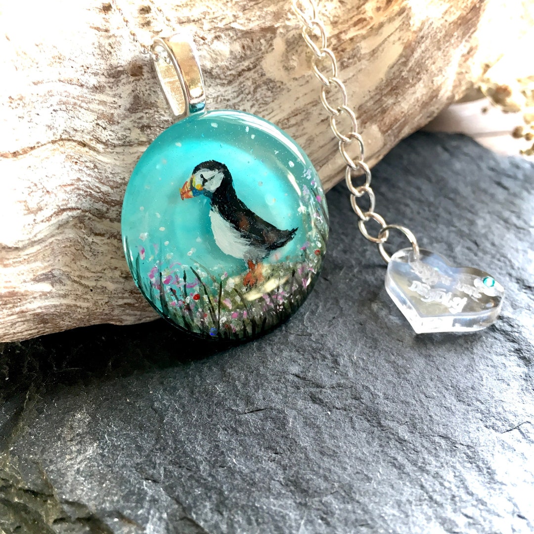 Puffin Hand Painted Resin Pendant ~~ Unique Hand Painted Jewellery ...