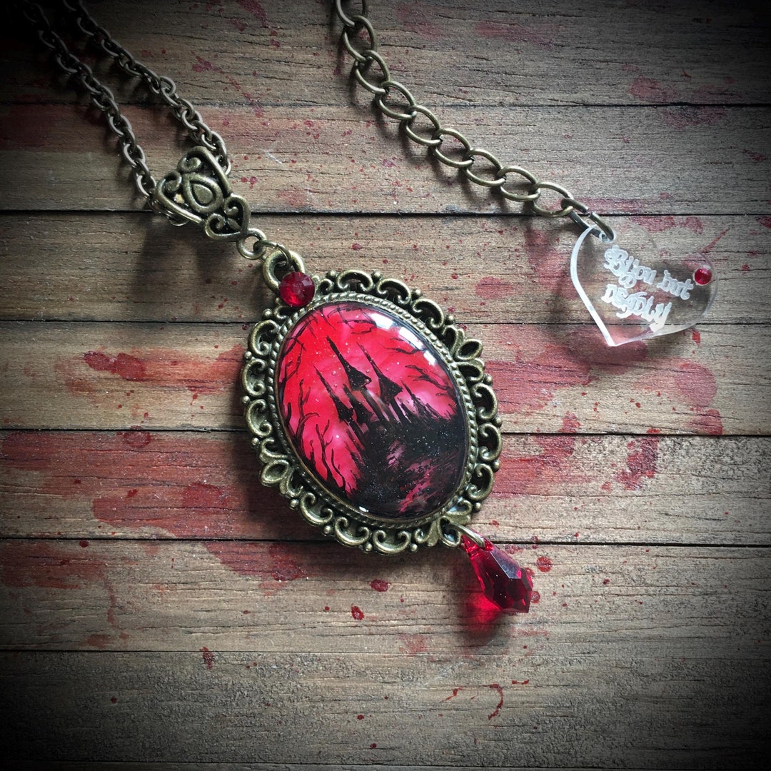 Vampire Castle Cameo Necklace ~~ Hand Painted Resin Art With Red ...