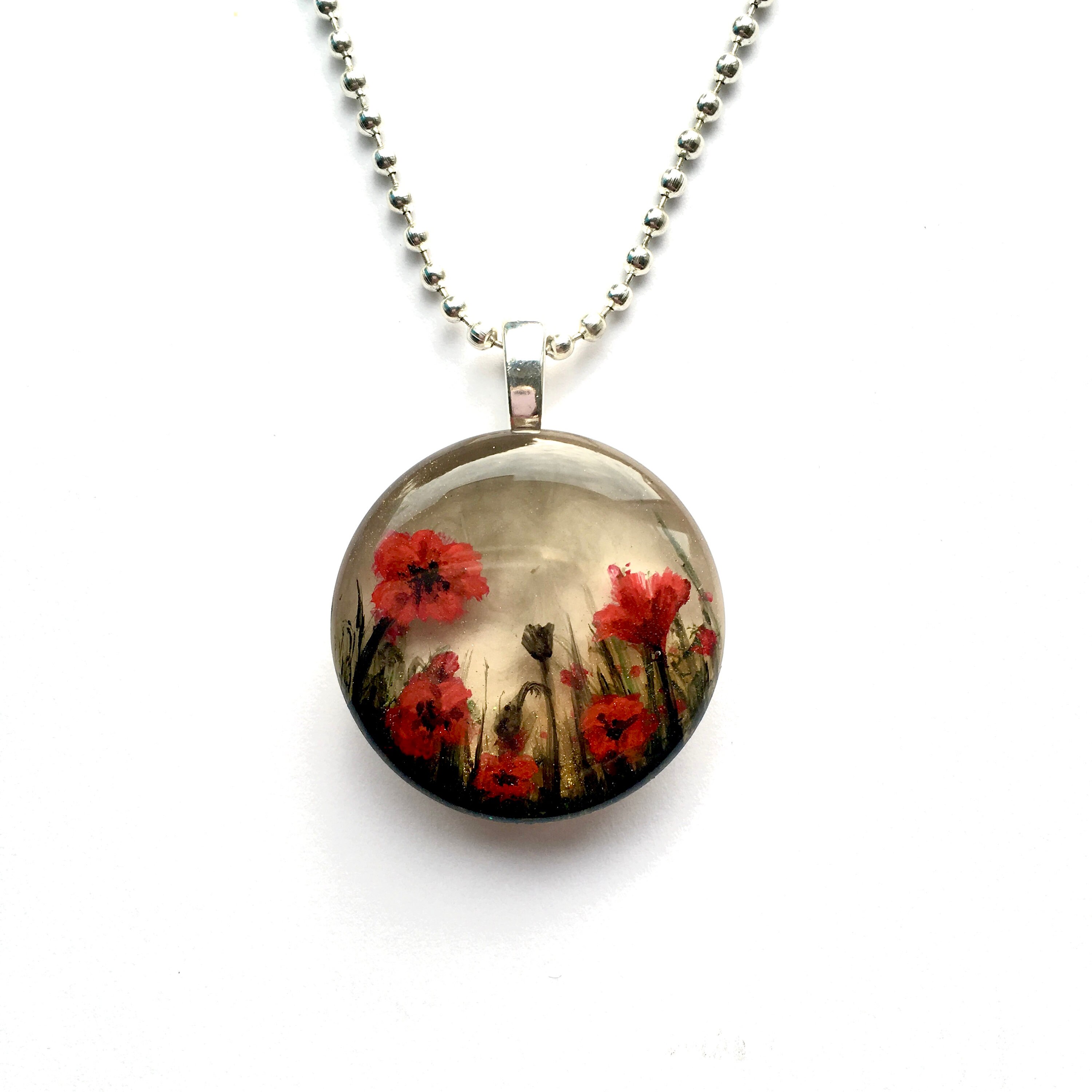 Poppy Field Hand Painted Resin Pendant ~~ Wearable Jewellery Featuring ...